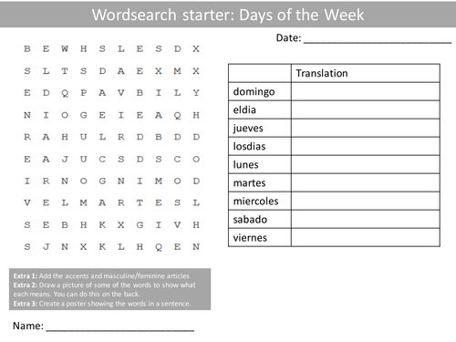 30 x Spanish Vocab Starter Activities GCSE KS3 Keyword Crossword ...