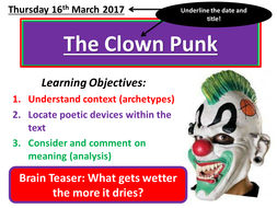 The Clown Punk SEN Lesson Year 8 / 9 / 10 (Character and Voice Poetry ...