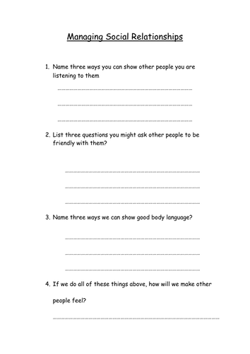 Managing Social relationships; 4 lessons looking at videos and ...