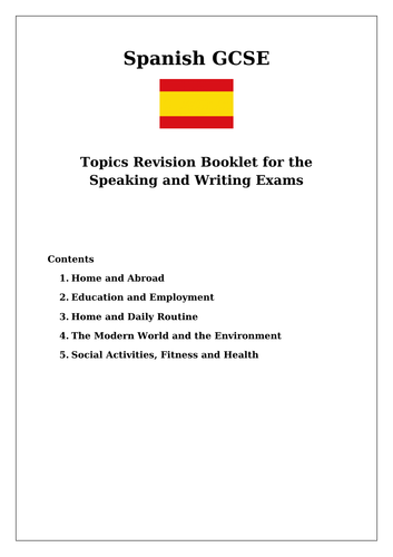 GCSE Spanish Speaking & Writing Revision Booklet: revision notes ...