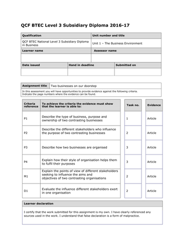 QCF Level 3 Business Unit 1 | Teaching Resources