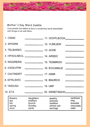 Mother’s Day worksheets 2 | Teaching Resources