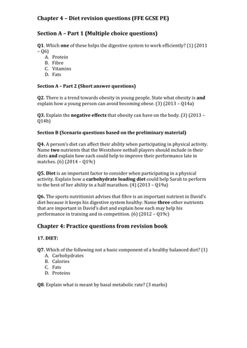 AQA GCSE PE Diet | Teaching Resources