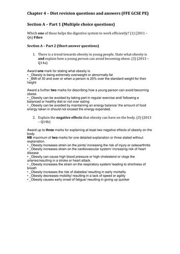 AQA GCSE PE Diet | Teaching Resources