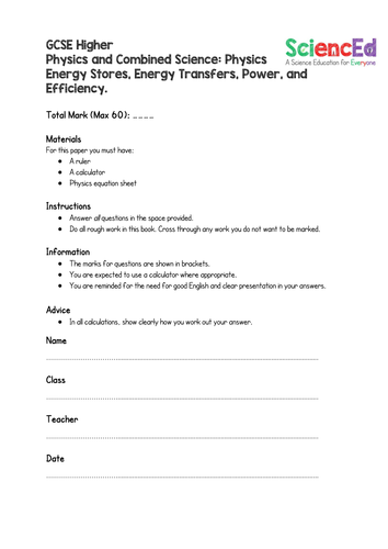 Energy, Energy Transfers, Power and Efficiency Assessment Bundle by ...