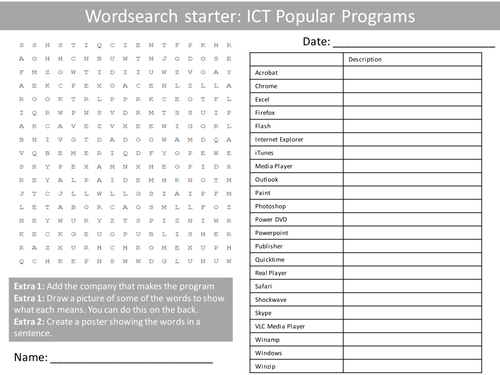 ICT Computing Popular Programs KS3 GCSE Wordsearch Crossword Anagram ...