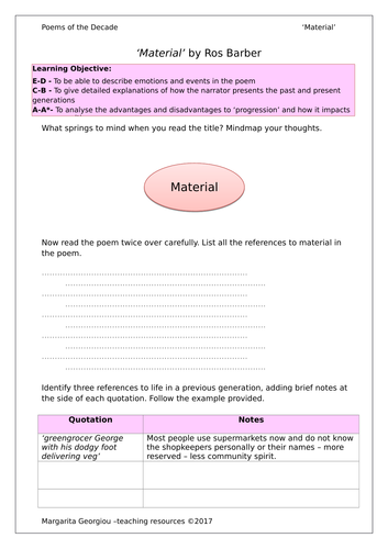 Poems of the Decade - 'Material' by Ros Barber | Teaching Resources