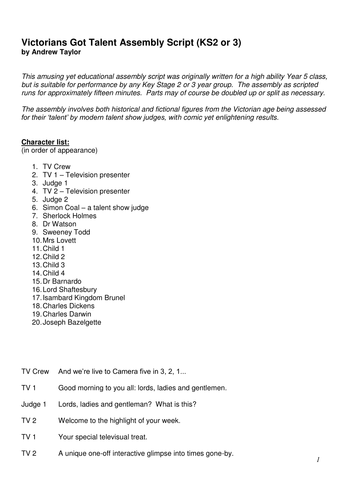 Victorian Talent Show Assembly Script (KS2/3) | Teaching Resources
