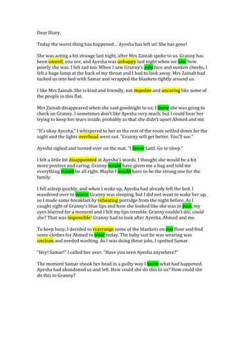 Year 5 Model Example Text Diary Entry Two Points of View Oranges in No ...