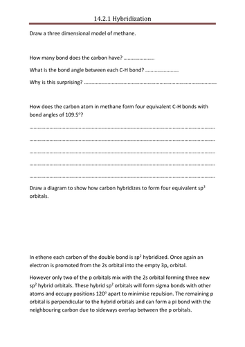 Orbitals, sigma bonds, pi bonds and hybridization | Teaching Resources
