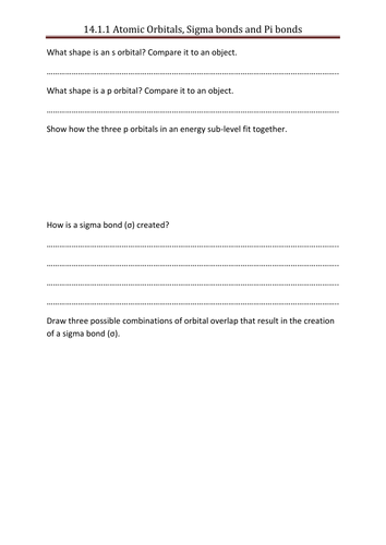 Orbitals, sigma bonds, pi bonds and hybridization | Teaching Resources