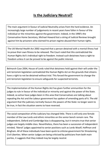 Judicial neutrality - are UK jusges neutral? | Teaching Resources