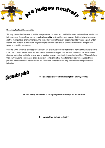 Judicial neutrality - are UK jusges neutral? | Teaching Resources
