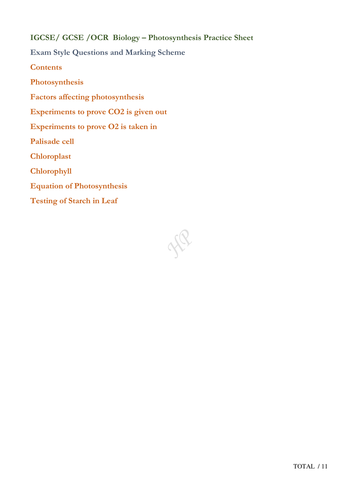 Photosynthesis- Practice Questions and Ans Key Biology | Teaching Resources