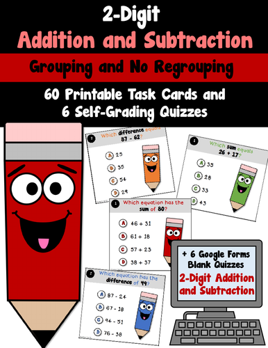 2-Digit Addition and Subtraction Task Cards | Teaching Resources