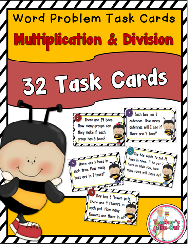 Bee Word Problem Task Cards using Multiplication and Division ...