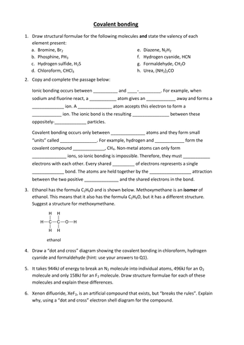Covalent bonding questions / homework | Teaching Resources