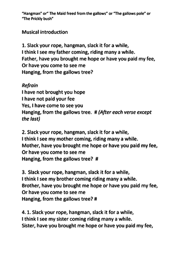 "Hangman" A traditional American folk song. | Teaching Resources