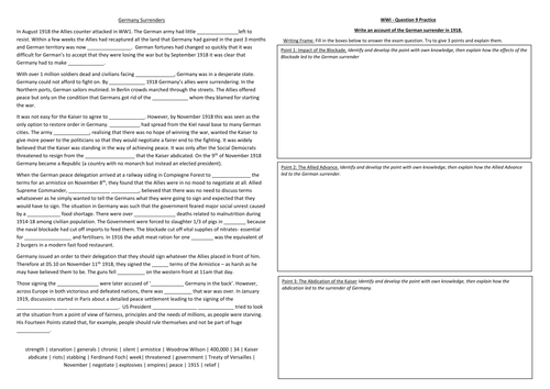 Revision Sheet (AQA GCSE WWI Part 3: The End of the War) | Teaching ...