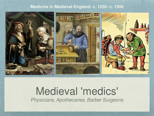 Edexcel GCSE History of Medicine. Middle Ages. Medieval 'Medics ...