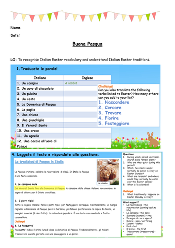 Italian Easter Lesson - Vocabulary, Games and Traditions - KS3 + KS4 ...