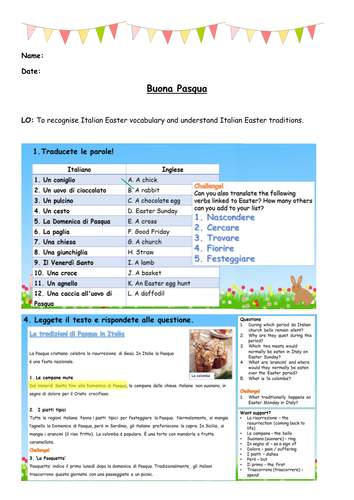 Italian Easter Lesson - Vocabulary, Games and Traditions - KS3 + KS4 ...