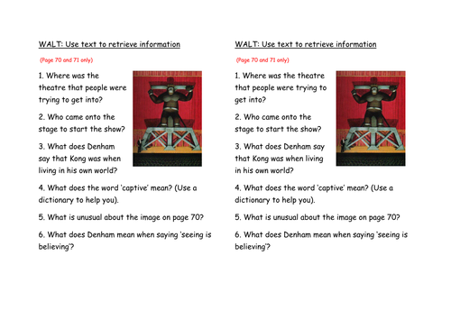 King Kong Guided Reading Year 3/4 three wk unit | Teaching Resources