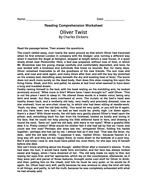 English Comprehension Worksheet-Oliver Twist By Charles Dickens ...