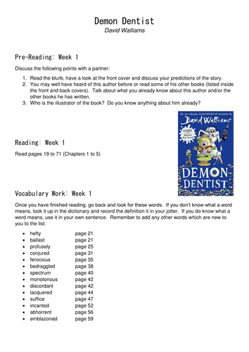 Demon Dentist by David Walliams - Unit of Work | Teaching Resources