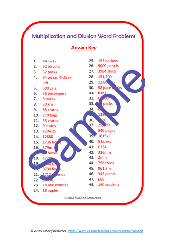 Multiplication and Division Word Problems | Teaching Resources