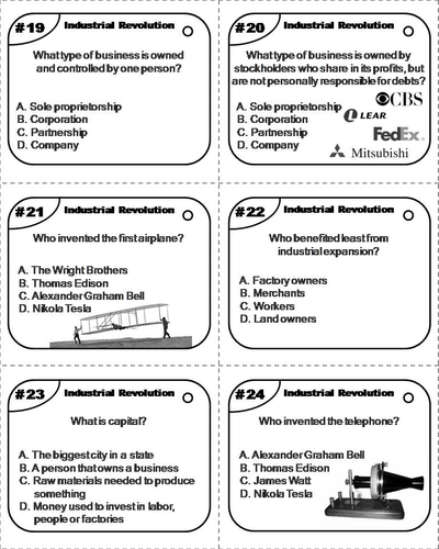 Industrial Revolution Task Cards | Teaching Resources