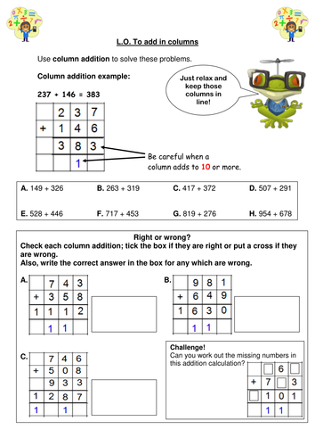 2 Column Addition Lessons for KS2 (with Homework & Planning) | Teaching ...