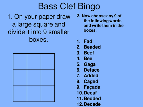 Music theory: Bass Clef Bingo Game (powerpoint file) | Teaching Resources