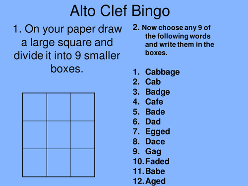 Music theory: Alto Clef Bingo Game (powerpoint file) | Teaching Resources