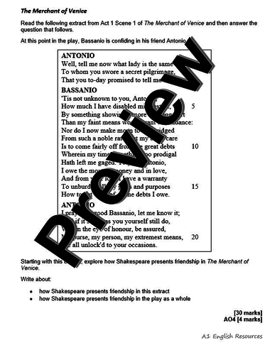 The Merchant of Venice - Themes Sample Exam Questions AQA GCSE New Spec - Revision | Teaching ...