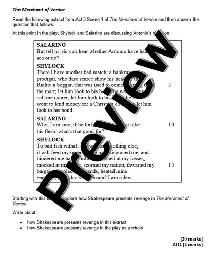 The Merchant of Venice - Themes Sample Exam Questions AQA GCSE New Spec - Revision | Teaching ...