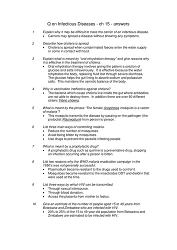 AS Biology Infectious Diseases Questions & Answers | Teaching Resources