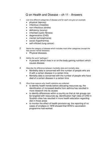 AS Biology Health & Disease Questions & Answers | Teaching Resources