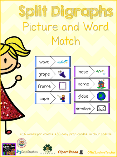 Split Digraphs - Magic E - Picture & Word Match - English Activity ...