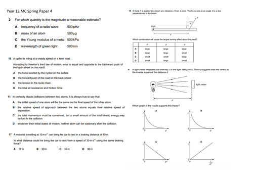 Physics AS Multiple Choice Questions OCR | Teaching Resources