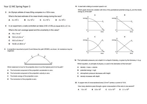 Physics AS Multiple Choice Questions OCR | Teaching Resources