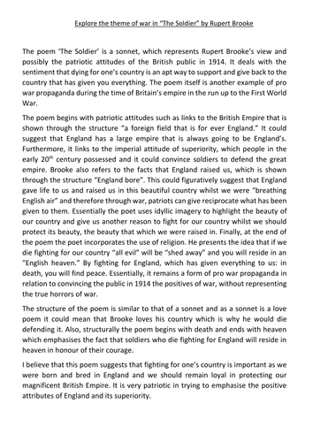 Revision: EDUQAS Poetry Anthology Single Poem Essay on 'The Soldier' by ...