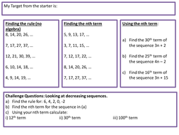 Sequences Differentiation Worksheet | Teaching Resources