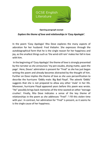 Revision: EDUQAS Poetry Anthology Single Poem Essay on 'Cozy Apologia ...