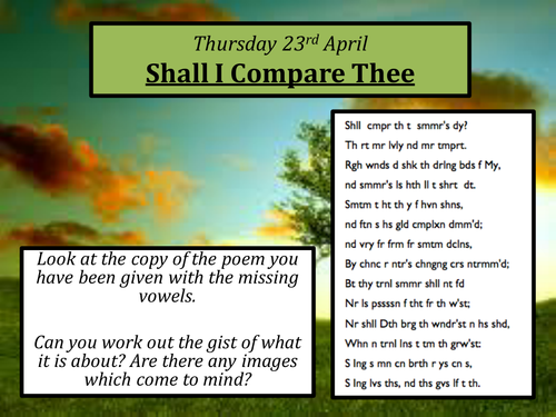 Shakespeare - 'Sonnet 18: Shall I Compare Thee' poem | Teaching Resources