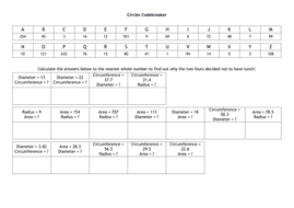 Circle Codebreaker - area & circumference | Teaching Resources