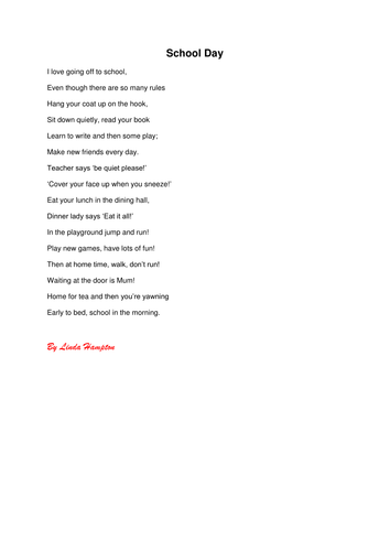 School Day -simple poem about the parts of the school day. | Teaching ...