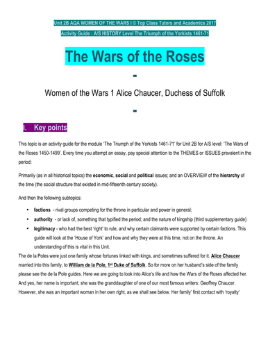 A/S HISTORY The Triumph of the Yorkists 1461 WOMEN OF THE WARS :Alice ...