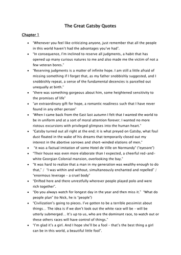 A Level English - The Great Gatsby Full Notes and Analysis | Teaching ...