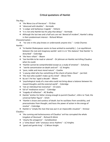A level English - Hamlet Complete Set of Notes | Teaching Resources